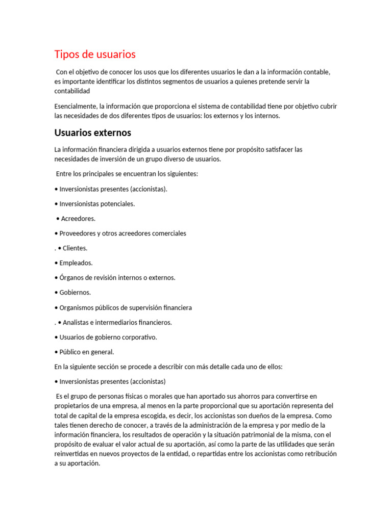 Tipos de Usuarios de Información Financiera | PDF | Contabilidad | Business