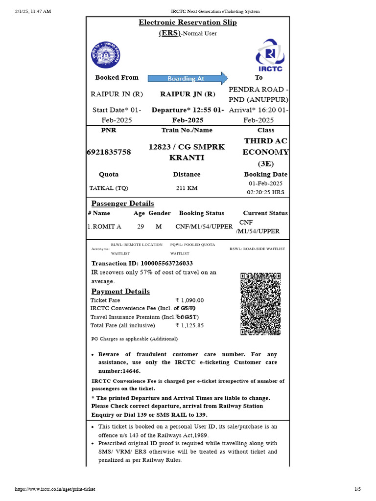 IRCTC Next Generation Eticketing System | PDF | Identity Document