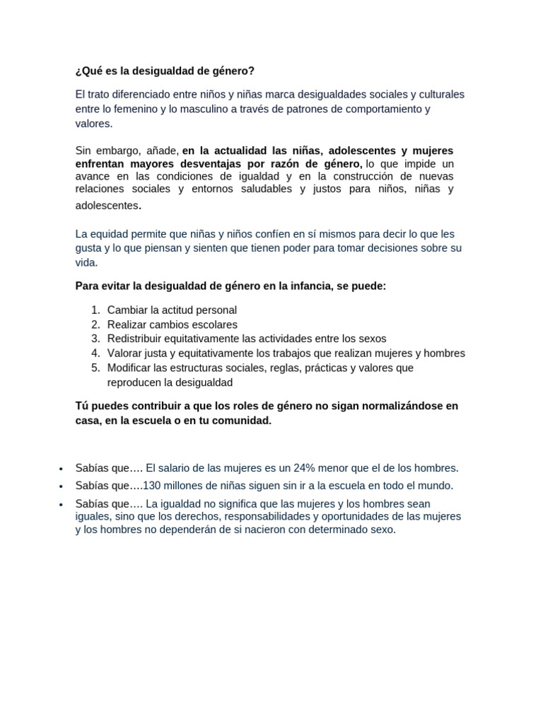 Qué es la desigualdad de género | PDF