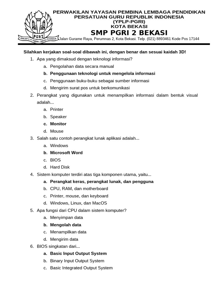 Soal Tik Kls 7 Pts Genap 2024 | PDF