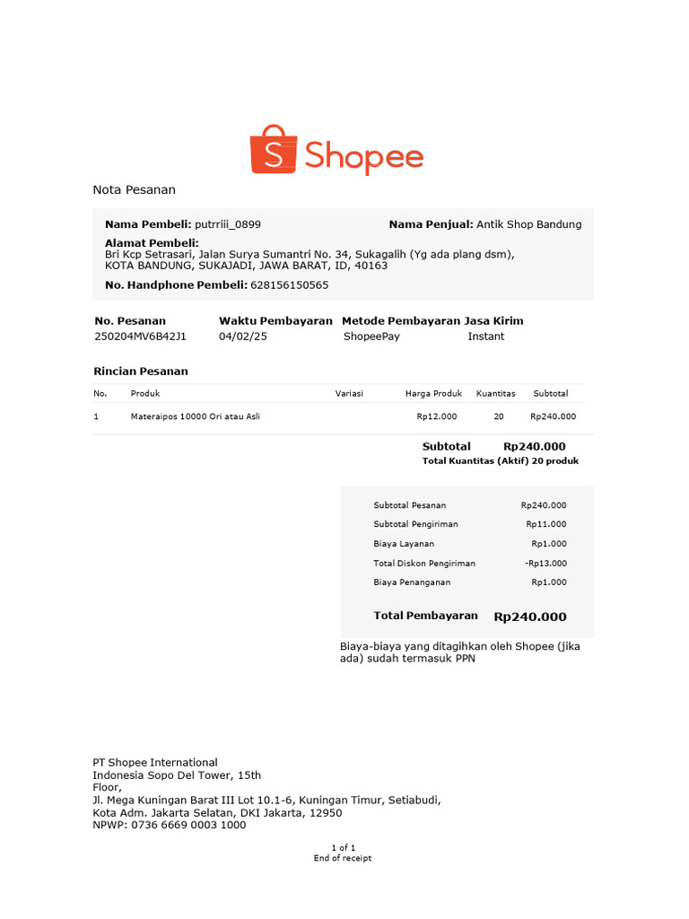 Invoice Materai Feb 2025 | PDF
