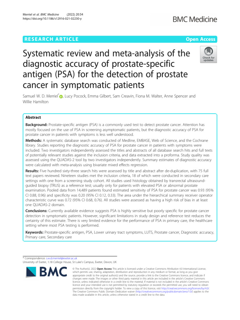 Merriel Et Al 2022 | PDF | Prostate Specific Antigen | Prostate Cancer