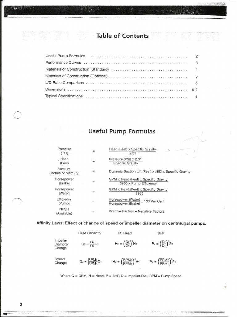 Pump Formulas | PDF