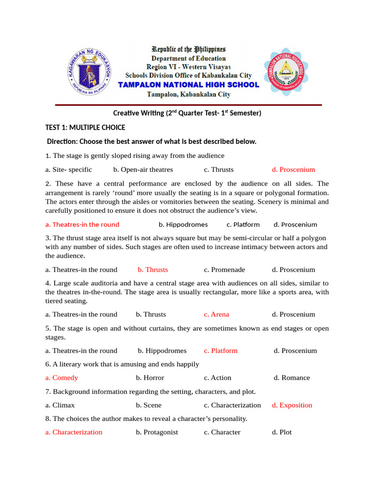 Creative Writing Test: Drama Elements | PDF | Plot (Narrative) | Playwright