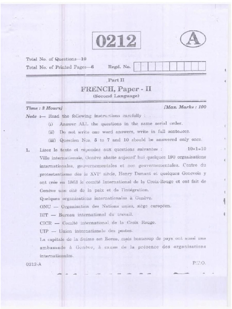 French Model Paper | PDF