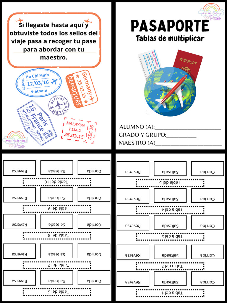 Pasaporte Tablas de Multiplicar Miss Materiales Pao | PDF