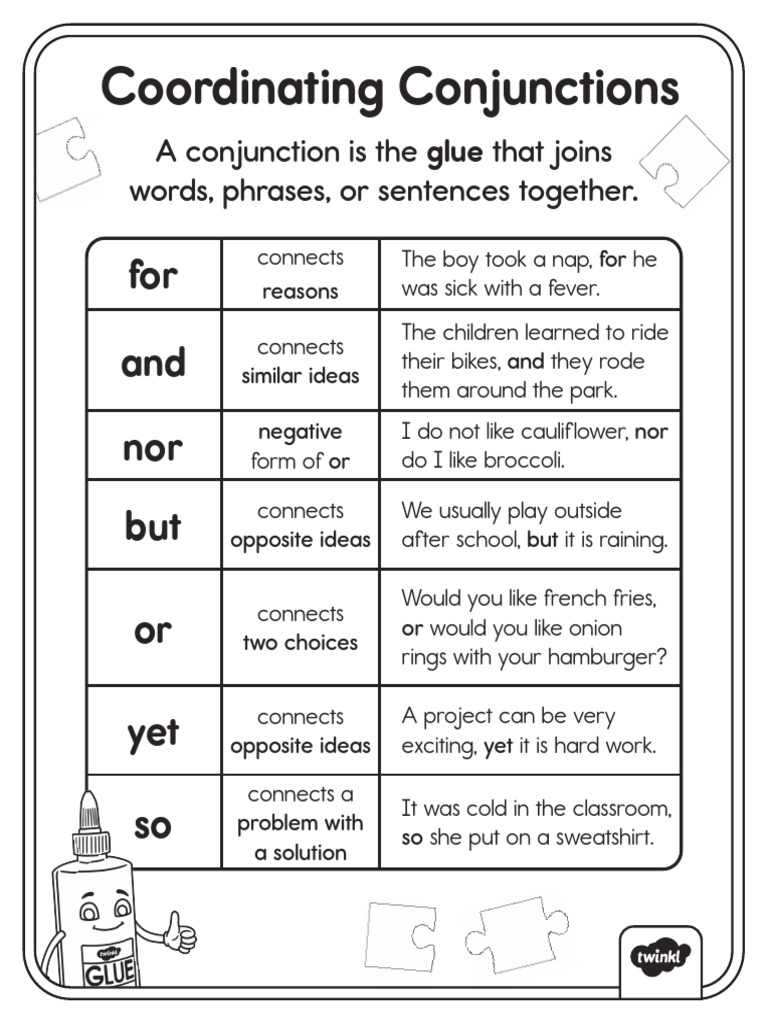 BW First Grade Coordinating Conjunctions Poster | PDF