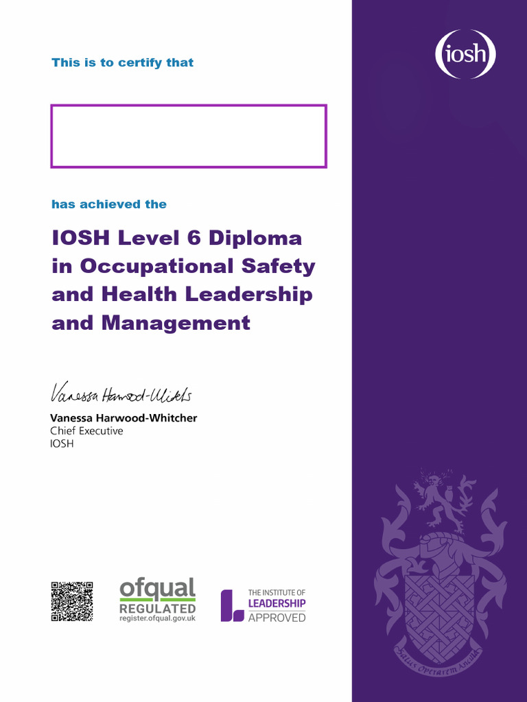 Iosh Ao Level 6 Certificate Sample | PDF