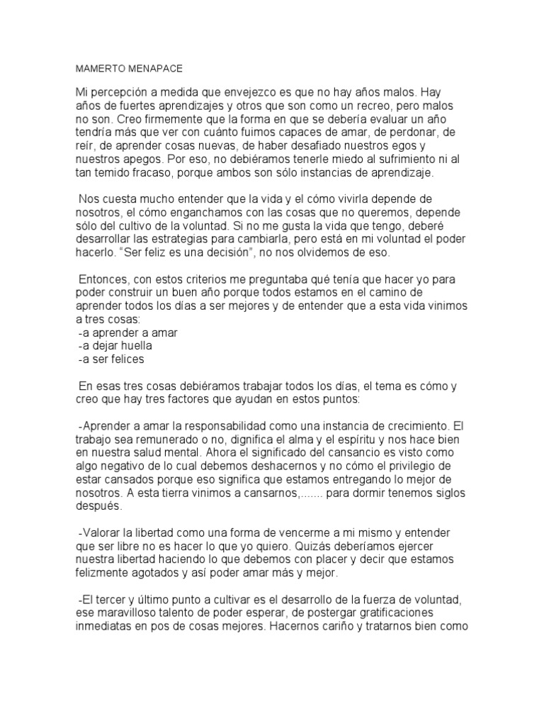 Mamerto Menapace Reflexion | PDF | Amor | Aprendizaje