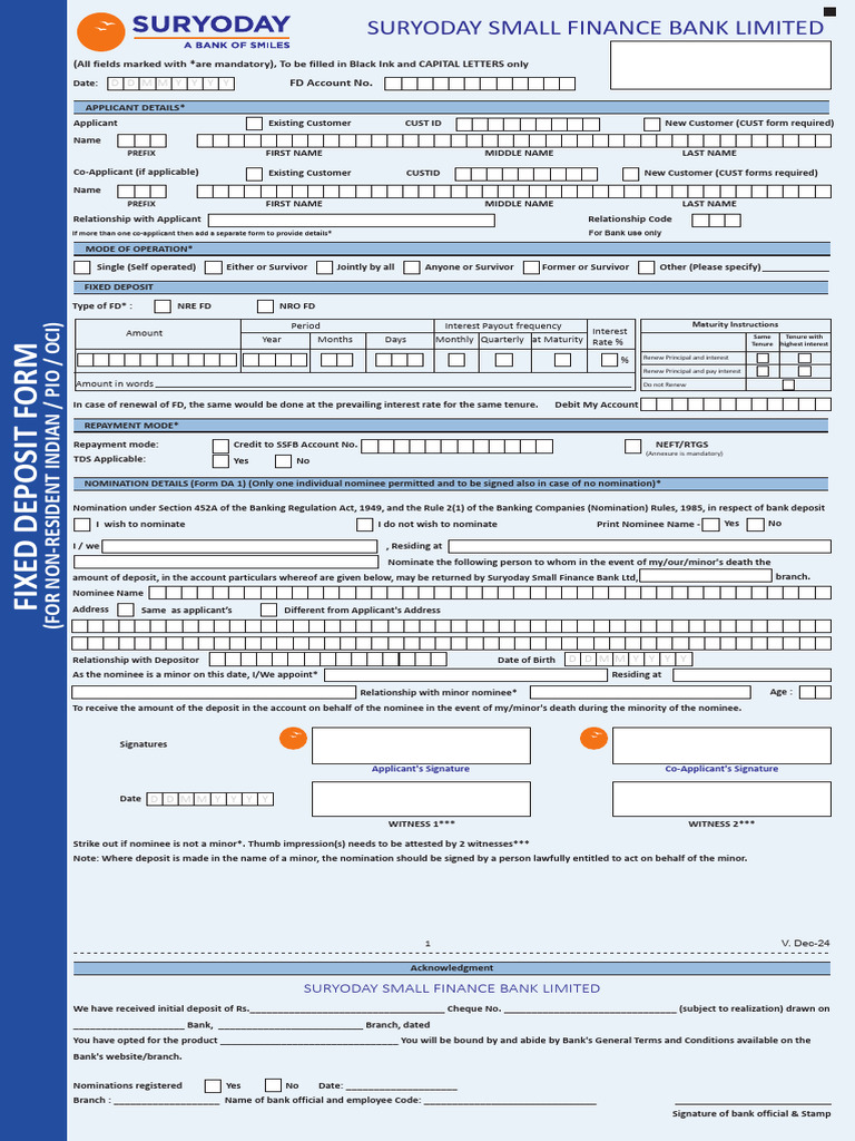 NRI Fixed Deposit Form Dec24 5f2ab35e3e | PDF | Banks | Deposit Account