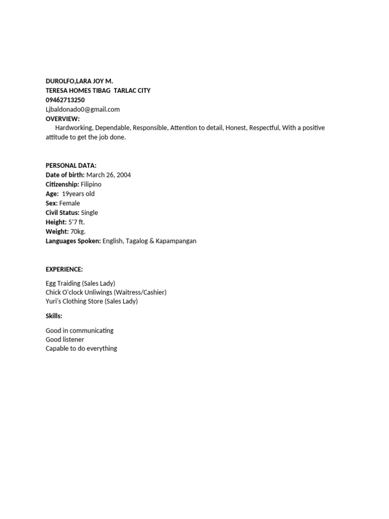 Resume of Lara Joy M. Durolfo | PDF