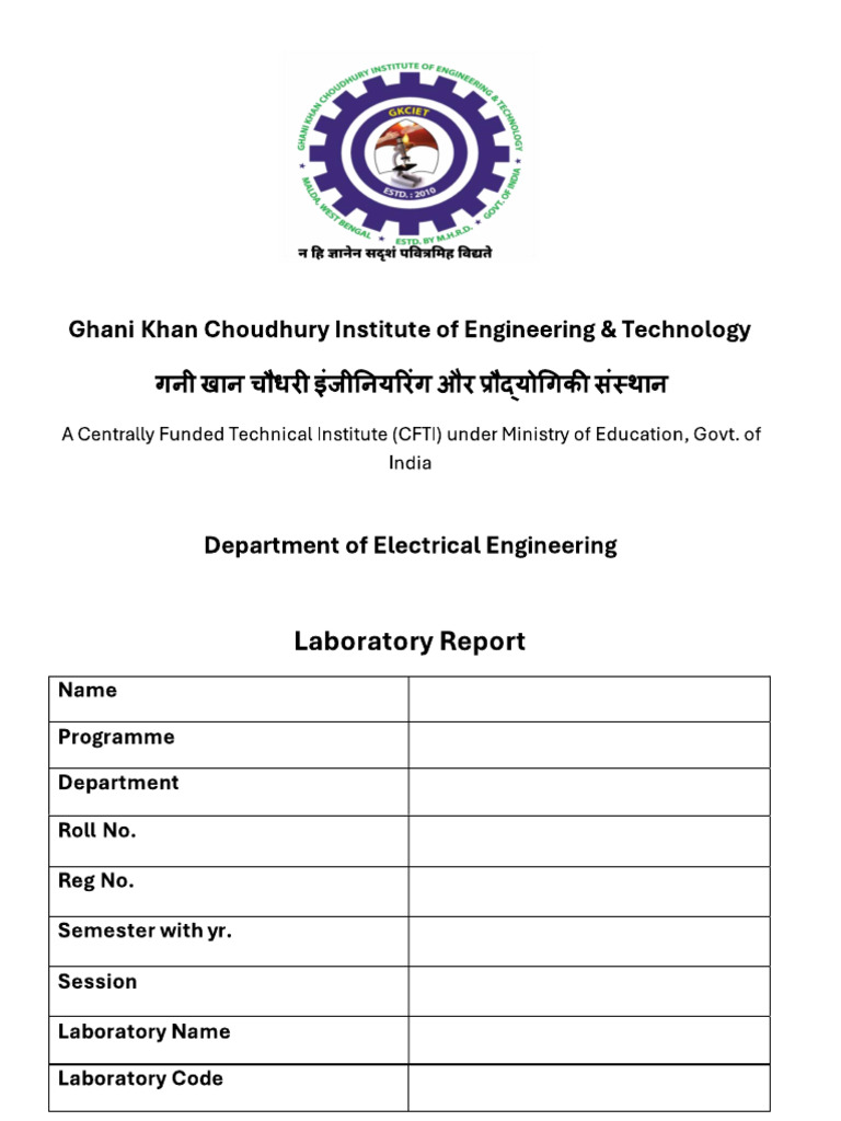 Basics Elecectrical Lab Front Page | PDF