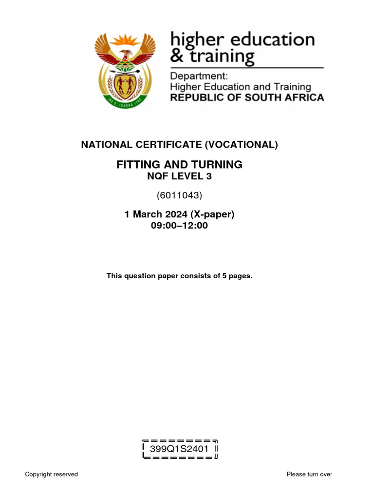 Nc1290 - Fitting and Turning l3 QP Supp 2024 Signed Off | PDF ...