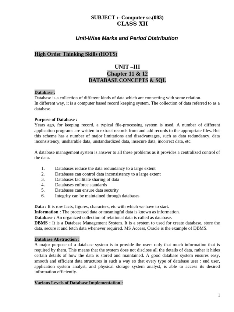 High Order Thinking Skills (HOTS) DATABASE1 | PDF | Databases | Relational Model