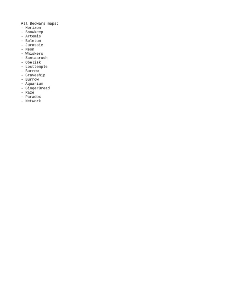 Comprehensive Bedwars Map List | PDF