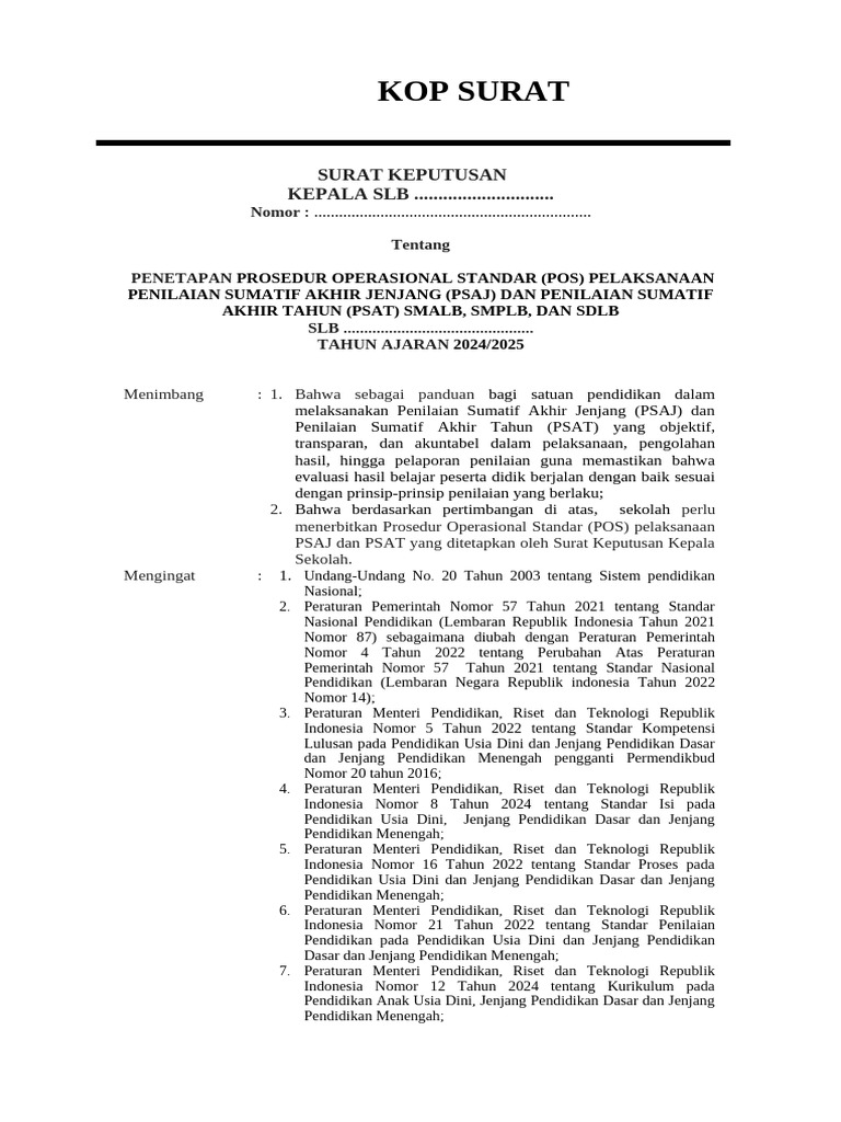 Rev Model SK Penetapan Pos Psaj Dan Psat Dan Lampiran Pos | PDF