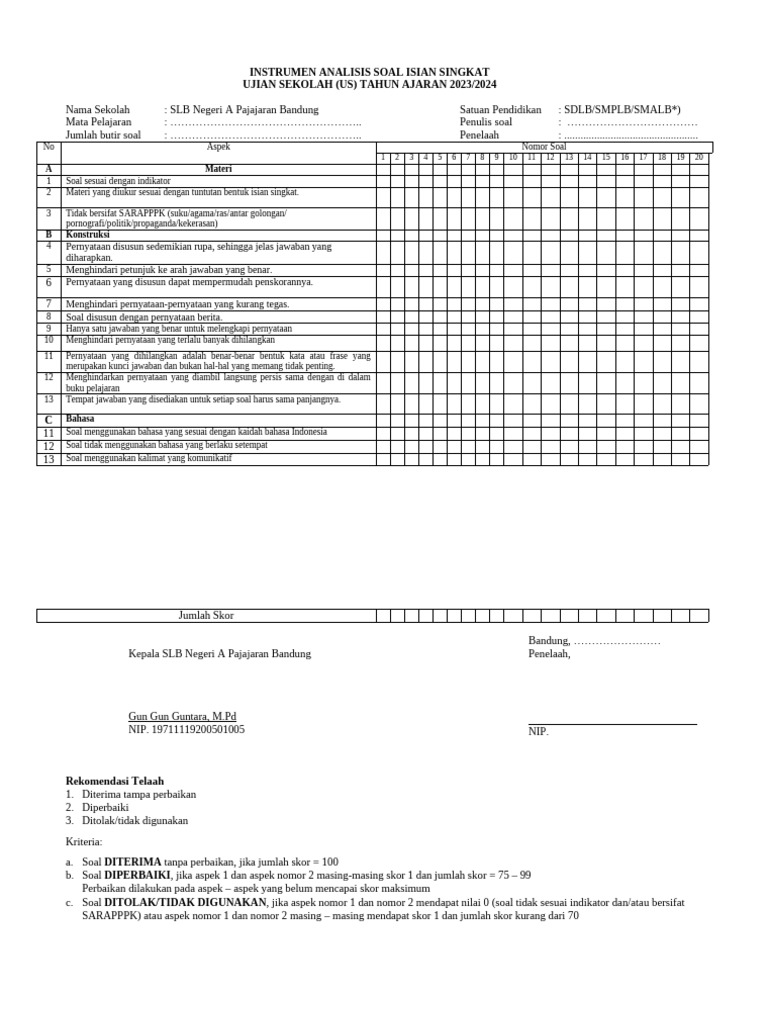 Analisis Soal Isian Singkat | PDF