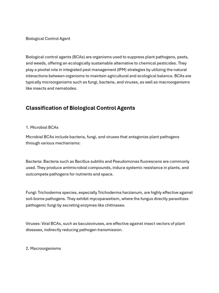 Biological Control Agents in Agriculture | PDF | Biological Pest ...