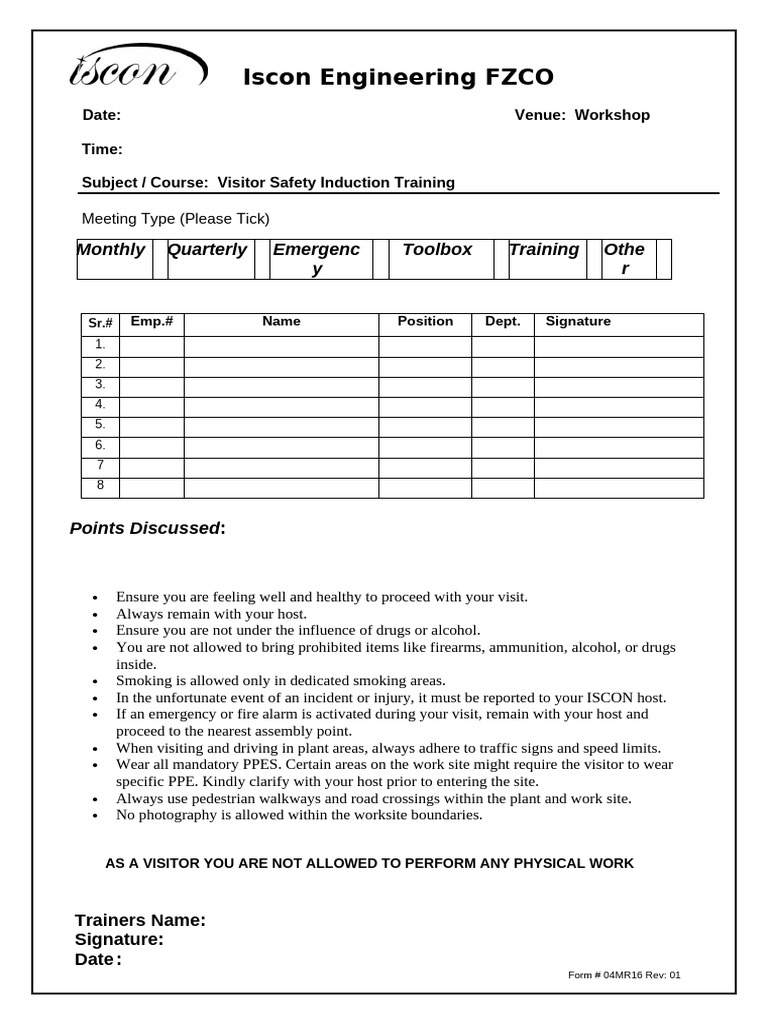04HSE20 Visitor Safety Induction | PDF