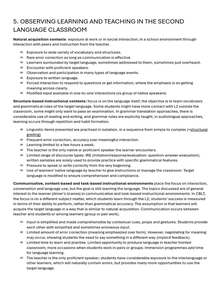 Observing Language and Teaching in The Second Language Classroom | PDF ...