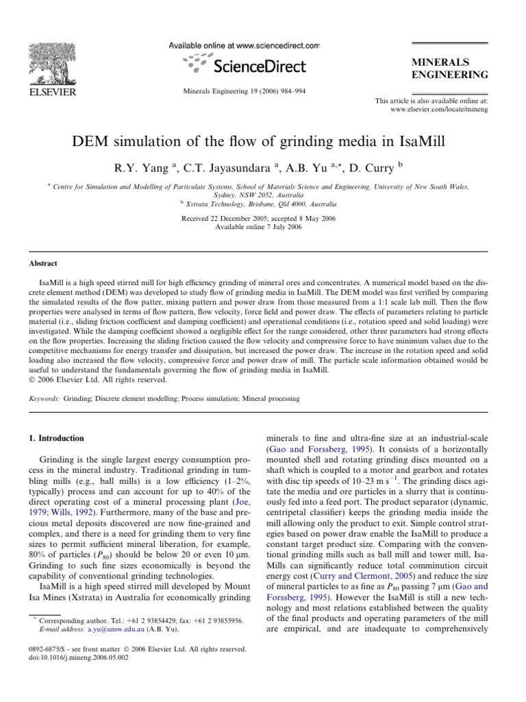 DEM Simulation of The Flow of Grinding Media in IsaMill | PDF | Mill (Grinding) | Force