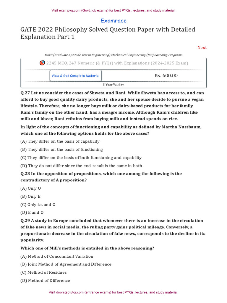 GATE 2022 Philosophy Question Paper | PDF | Existentialism | Metaphysics