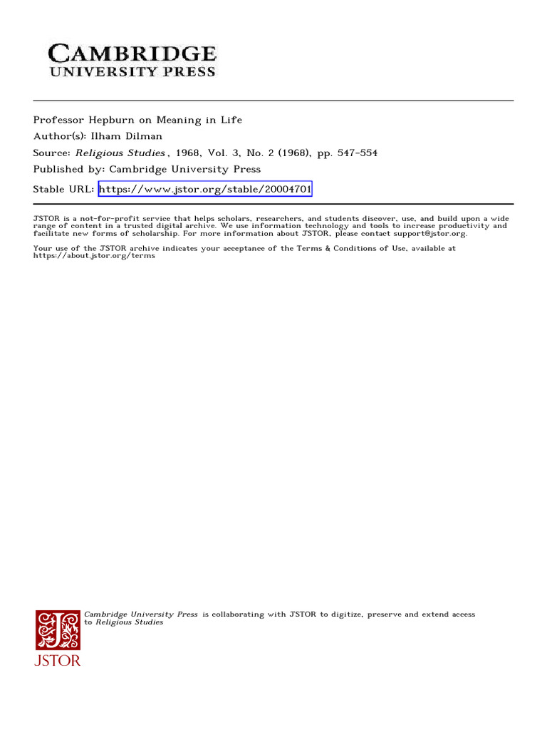 Dilman ProfessorHepburnMeaning 1968 | PDF | Semantics | Question