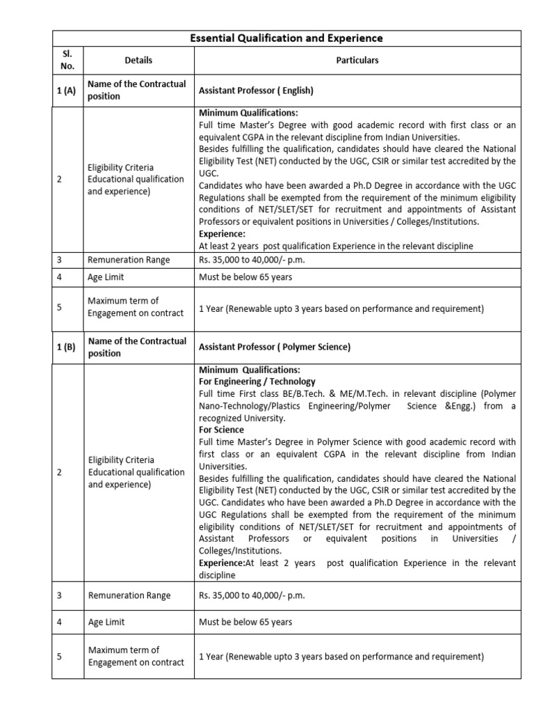 Essential Qualifications for Contract Positions | PDF | Educational ...