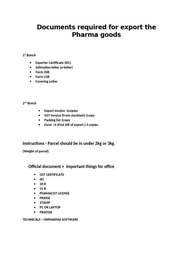 Documents Required for Export the Pharma Goods | PDF