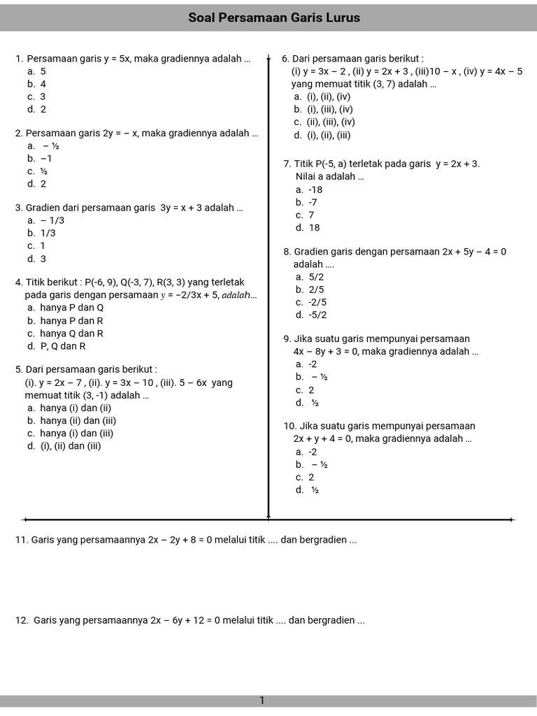 Soal Persamaan Garis Lurus SMP | PDF