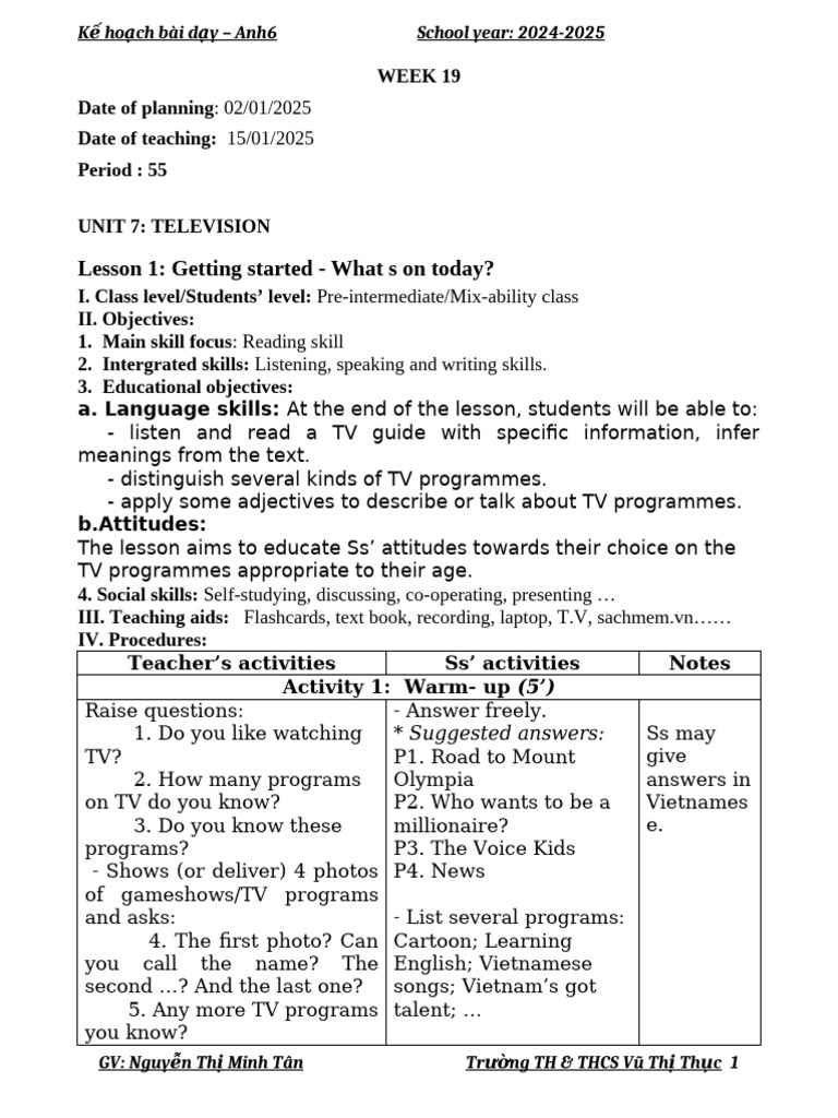 Tuần 19- Anh 6 | PDF | Question | Linguistics