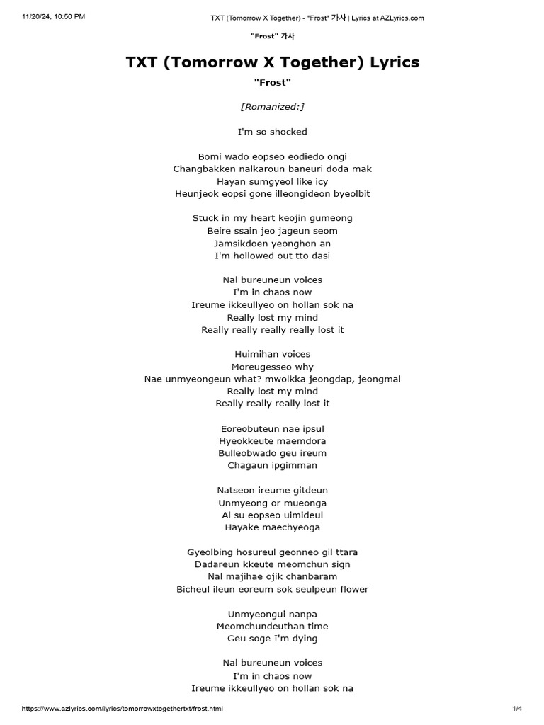 TXT (Tomorrow X Together) - - Frost - 가사 - Lyrics | PDF