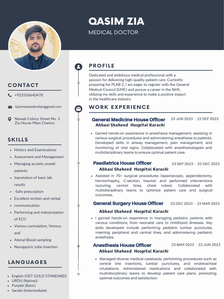 Qasim Zia CV | PDF | Surgery | Anesthesia