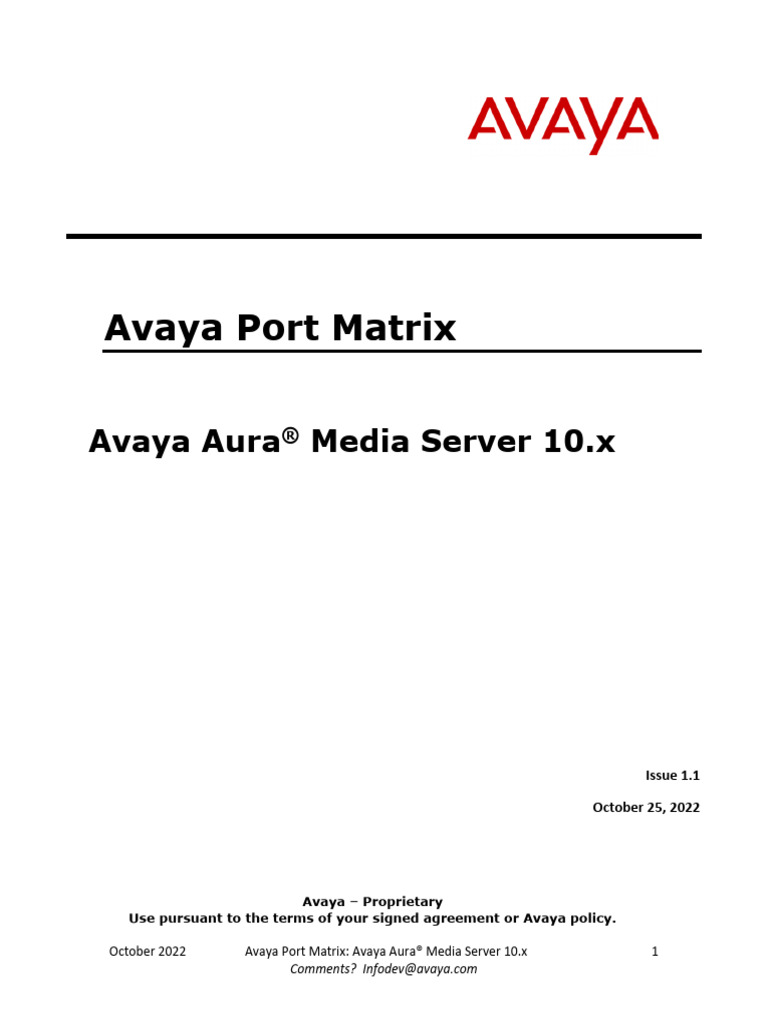 Avaya Aura Media Server Port Matrix | PDF | Port (Computer Networking ...