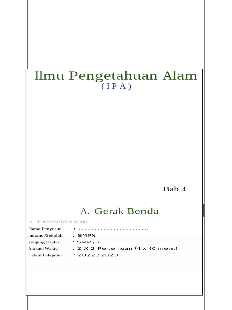 PDF Modul Ajar Ipa Kelas 7 Smp Bab 4 Gerak Dan Gaya a Gerak Benda Compress | PDF