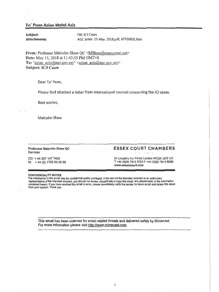 Email From Prof Malcolm Shaw QC | PDF