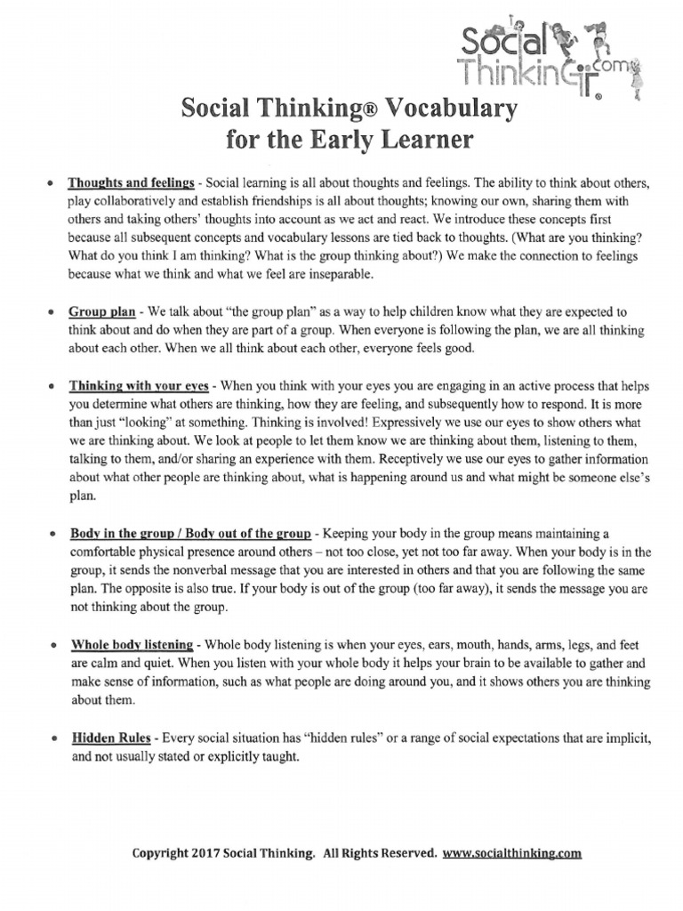 Social Thinking - Vocabulary For The Early Learner | PDF