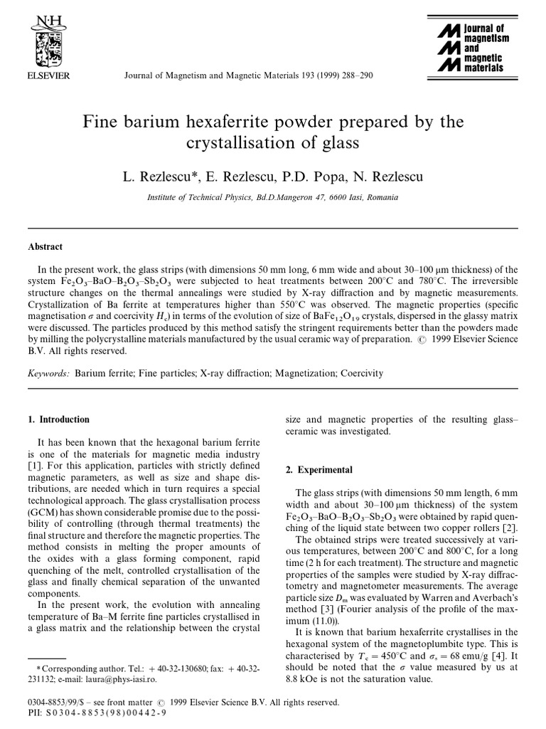 Barium Hexaferrite Powder Crystallization | PDF | Crystallite ...