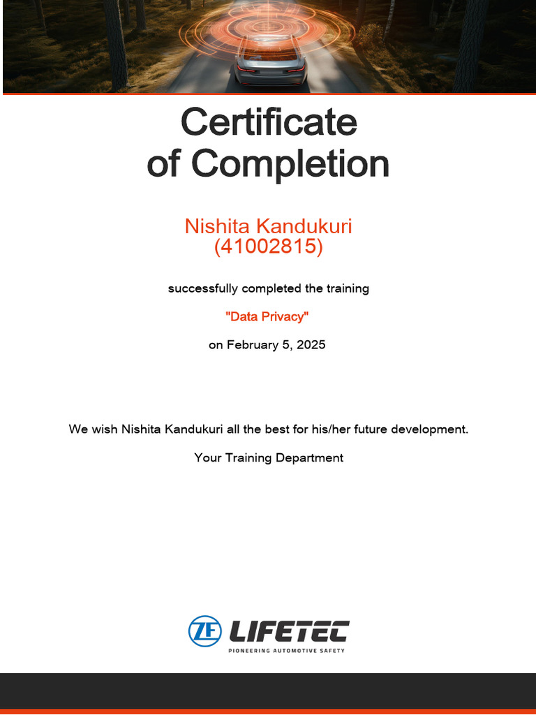 CertificateOfCompletion Data Privacy | PDF