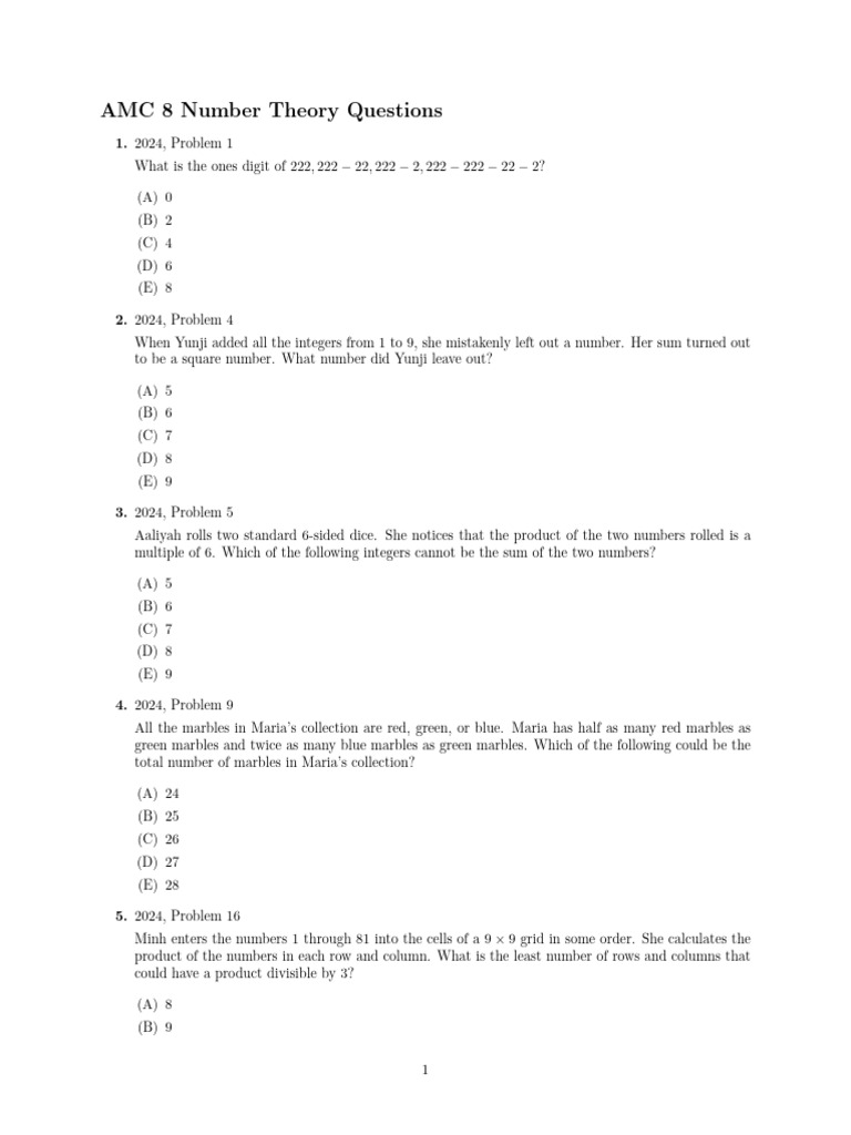 AMC 8 Number Theory Problems | PDF | Postage Stamp | Numbers