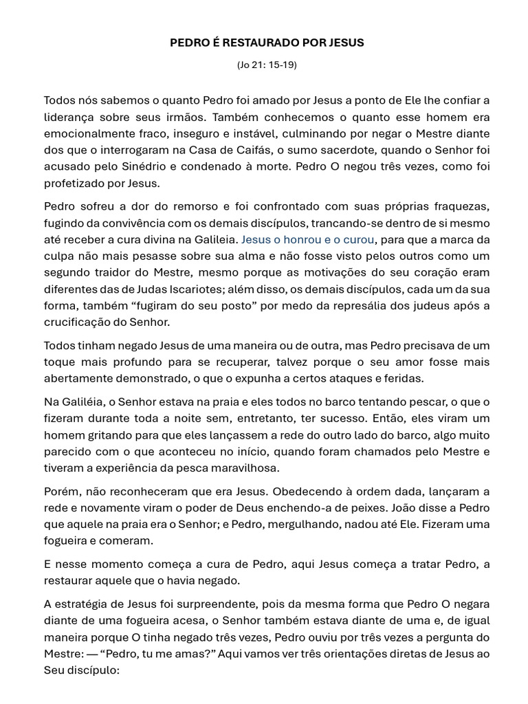 A Restauração de Pedro por Jesus | PDF | São Pedro | Amor