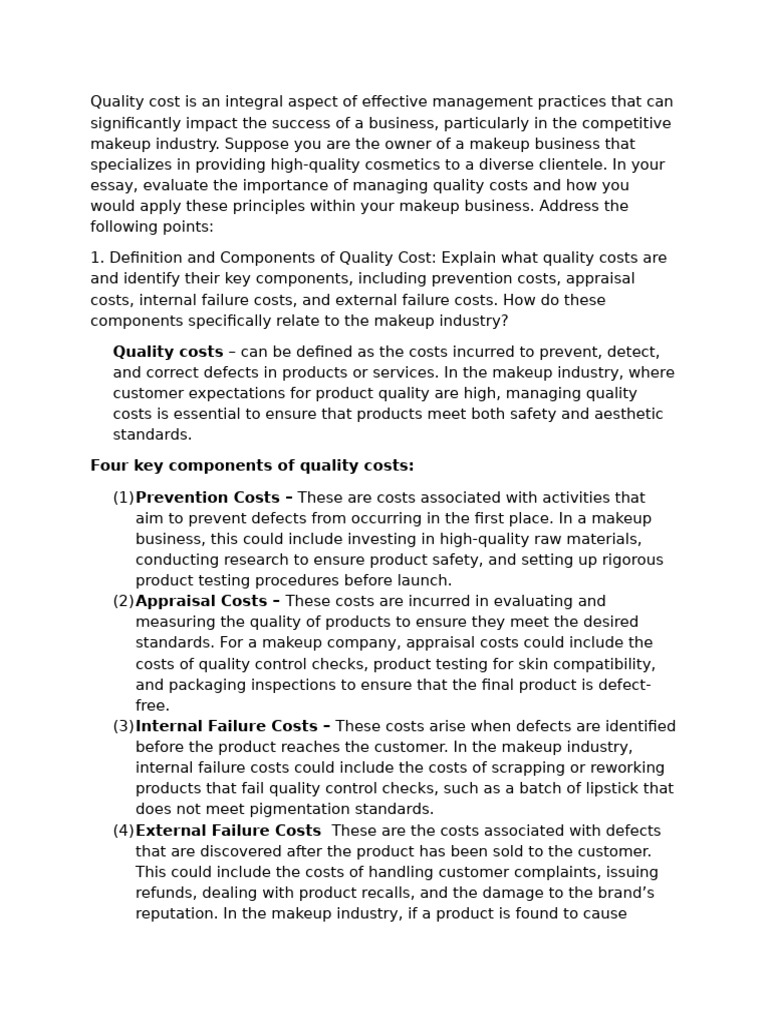 Quality Cost PDF Cosmetics Performance Appraisal