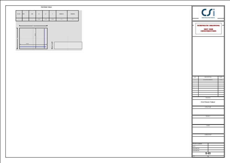 Footing table, plan view CSI | PDF