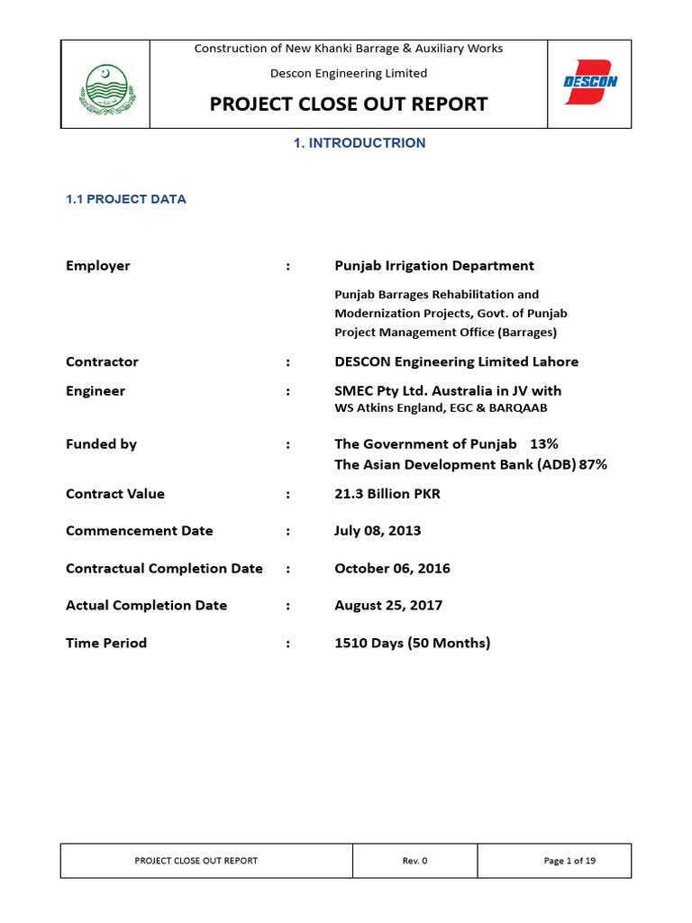 PROJECT CLOSE OUT REPORT - P1 _ P2 - Introduction _ Project Execution Strategy | PDF