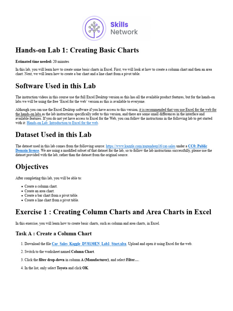 W1a. Hands On Lab - Creating Basic Charts | PDF | Microsoft Excel ...
