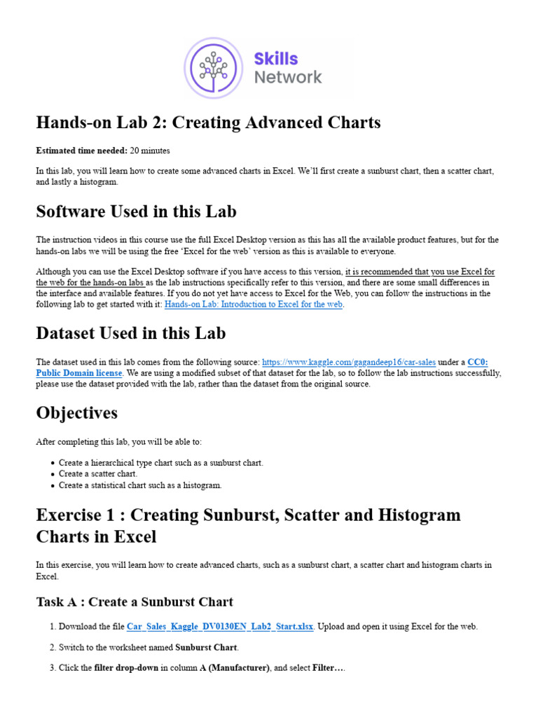 W2a. Hands-On Lab - Creating Advance Charts | PDF | Microsoft Excel | Histogram