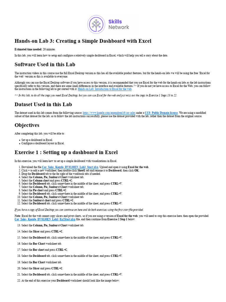 W2b. Hands-on Lab -Creating a Simple Dashboard with Excel- | PDF | Microsoft Excel | World Wide Web