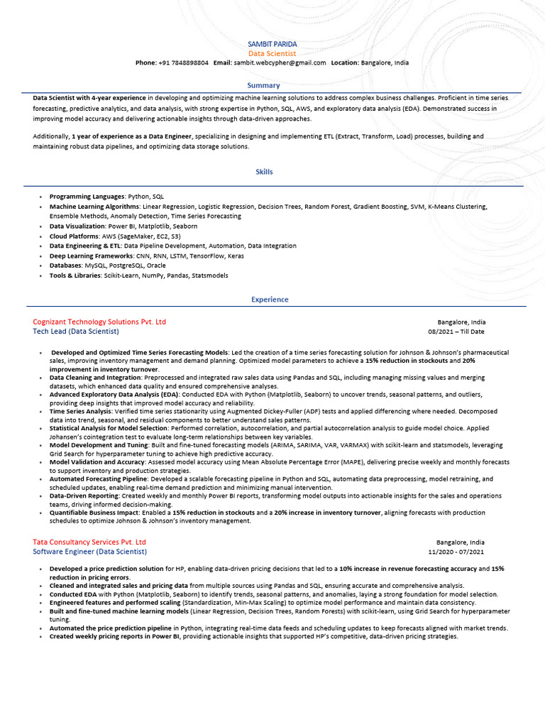 DS Resume Sample | PDF | Forecasting | Machine Learning