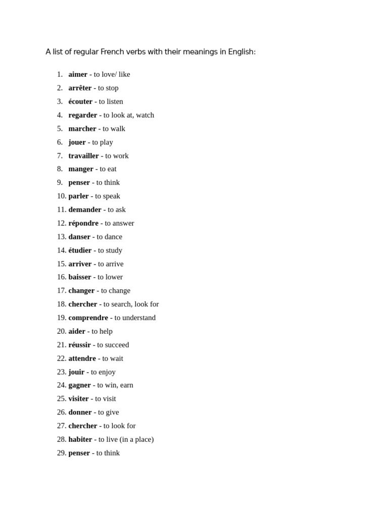 French Regular Verbs | PDF