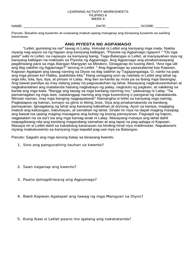 Learning Activity Worksheets Filipino | PDF